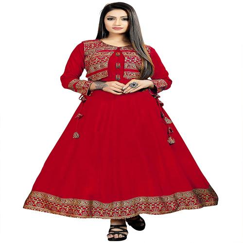 Buy Sitaram Designer Women Self Design Anarkali Rayon Kurti Online at ...