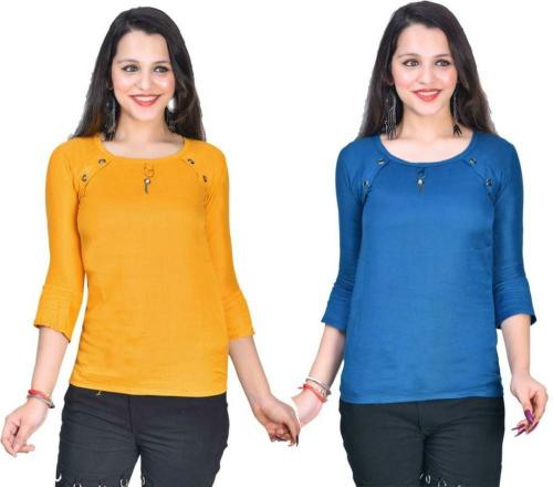 Buy Fikroo Girls Multicolor Solid Cotton Rayon Blend Top 12 - 13 Years ...