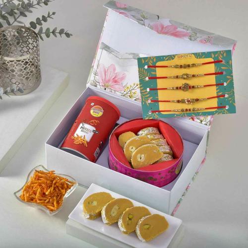Buy KYNASHA COMMERCE - Rakhi Set of Five With Batisha Slice & Potato ...