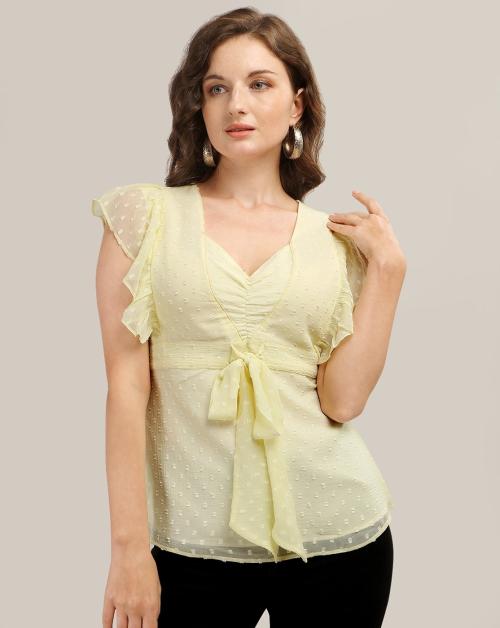 Buy Prettify Lemon Solid Georgette Blend Regular Top Online at Best Prices in India - JioMart.