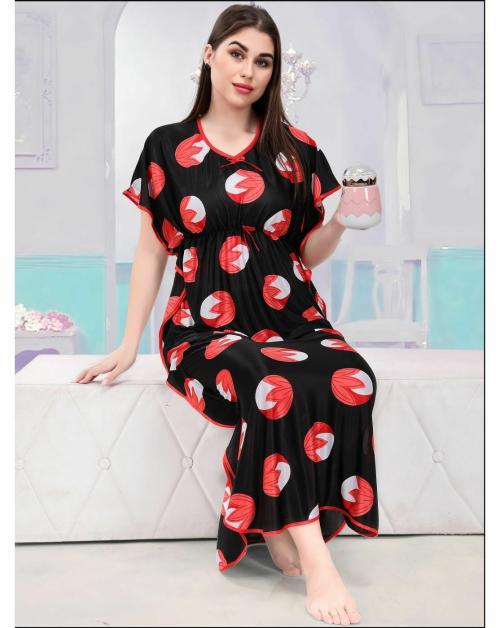 Buy BAILEY SELLS Women Black Printed Satin Nighty | Free Size Nighties ...