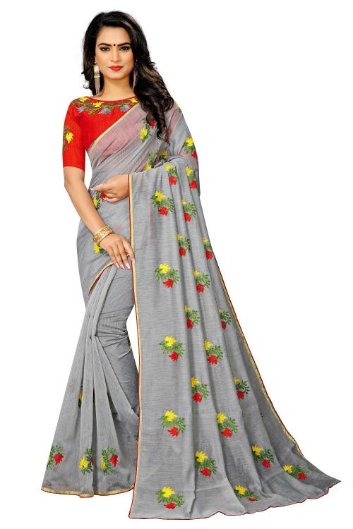 Buy JULEE Women's Cotton Embroidered Saree Online at Best Prices in ...
