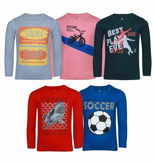 Buy PIP N PAP Boys Multicolor Cotton T-Shirt (Pack of 5) Online at Best ...