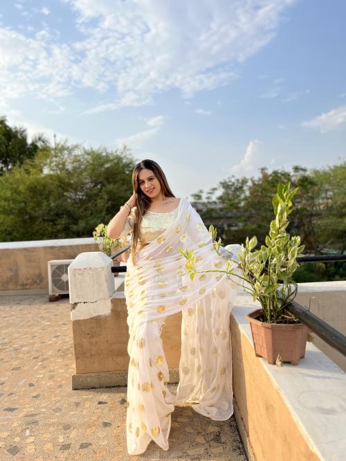 Buy Hari Mirch Off White Colour Premium Georgette With Sequins ...