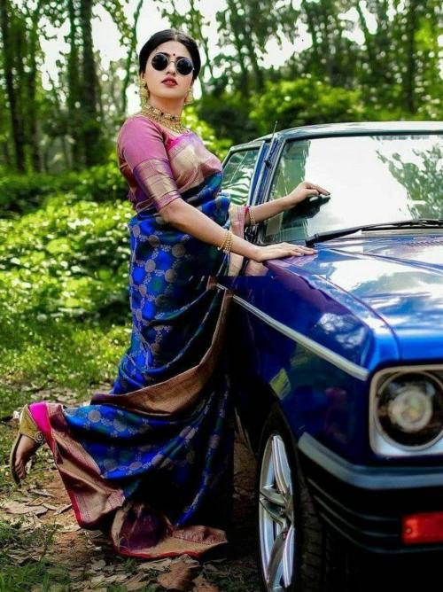 Buy CREATION BAZAAR NC132_R_BLUE_RANI Beautiful Art Silk Jacquard Border Saree for Women Online ...