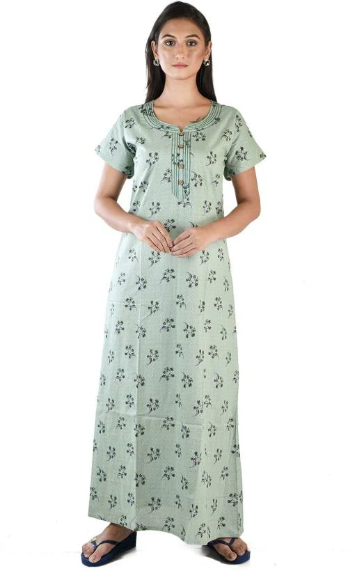 Buy BELLAMY Women Green Printed Pure Cotton Single Nighty Online at ...