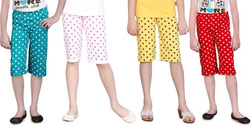 Buy SINI MINI Mid Calf length Multicolor2 Girls Casual Pack of 4 Capri ...