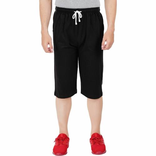 Buy Feel Track Pure 100 PERCENT Cotton Men Black Solid Three Fourths ...