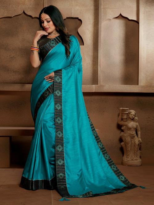 Buy SWIFFIN Premium Collection Vichitra Silk Banarasi Sky Blue Saree ...