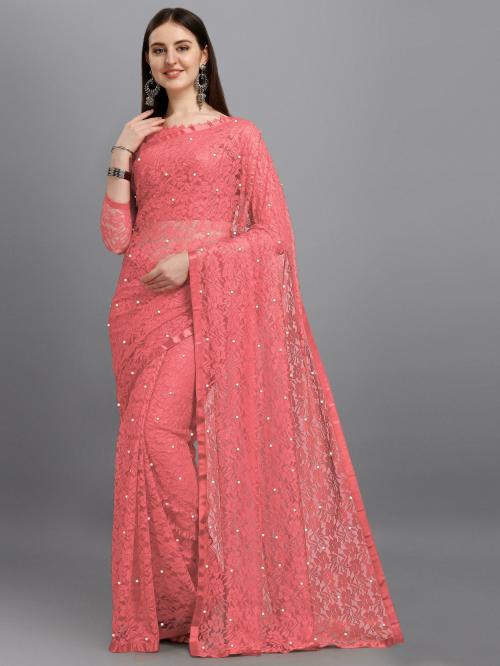 Buy VEMEZ Women Og Gajri Self Design Net Bollywood Saree Online at Best ...