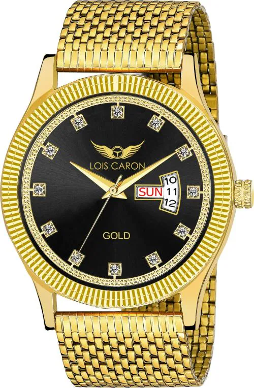 LOIS CARON LCS-8443 ORIGINAL GOLD PLATED DAY & DATE FUNCTIONING Analog ...