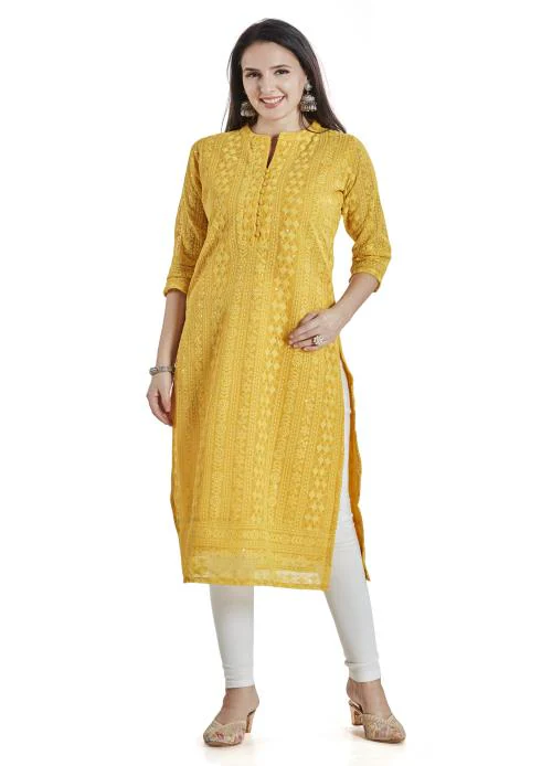 Buy nioni Women’s Straight Fashionable Chikan Kurti | 3/4th Sleeves ...