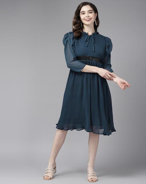 Buy Muhuratam Womens Rama Colour Georgette Embellished Middi Online at ...