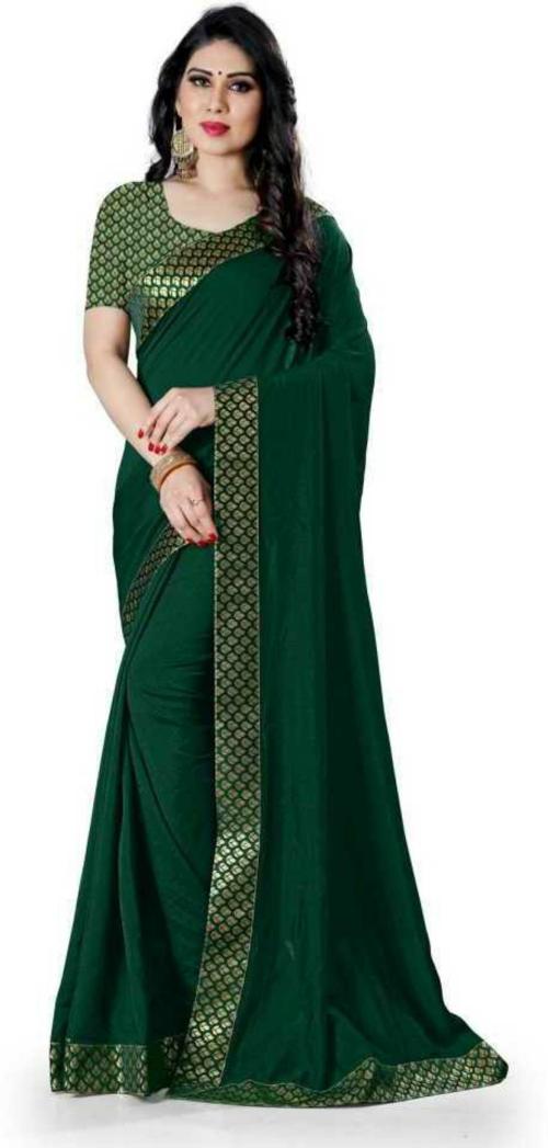 Buy AARADHYA FASHION Women Dark Green, Green Solid, Plain Pure Silk ...