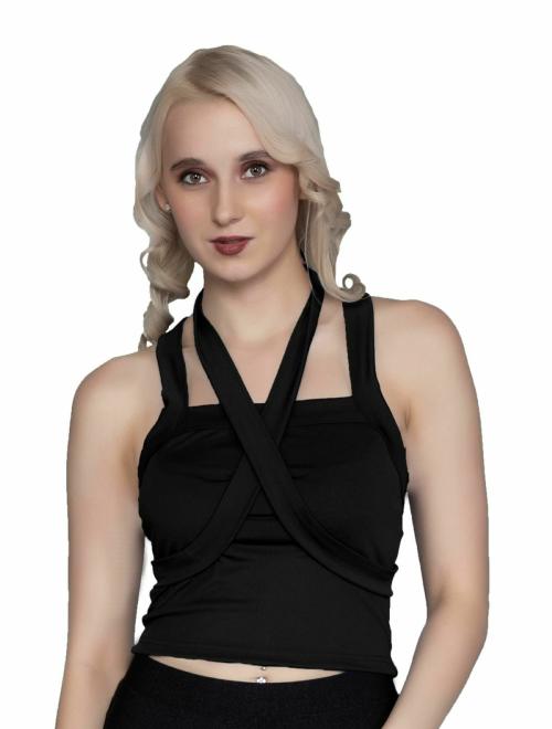 Buy AD2CART A1728 Women's Basic Solid Halter Neck X Back Crop Top for Women Stylish Western ...