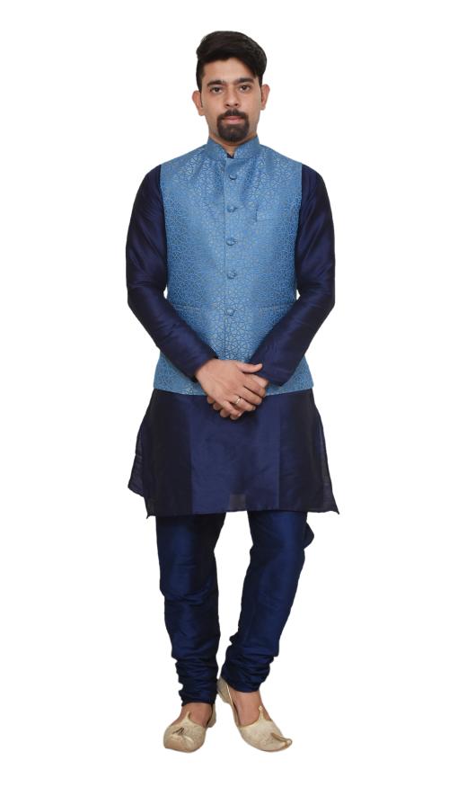 Buy Mag Men's Royal Blue Matching silk Kurta Churidhar With Gold ...