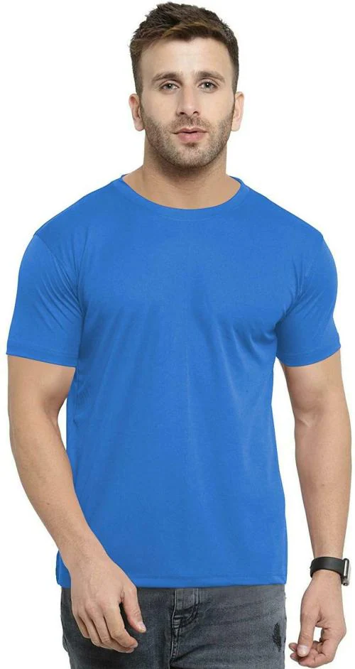 Buy THE BLAZZE Men Ferrous Blue Solid Polyester Round Neck T-Shirt (XXL ...