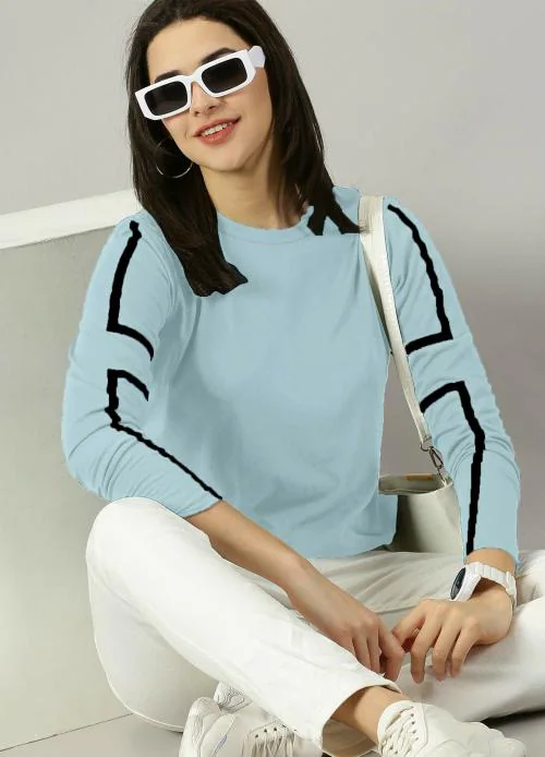 Buy Ausk Striped Light Blue & Black Round Neck Full Sleeve T-Shirt ...