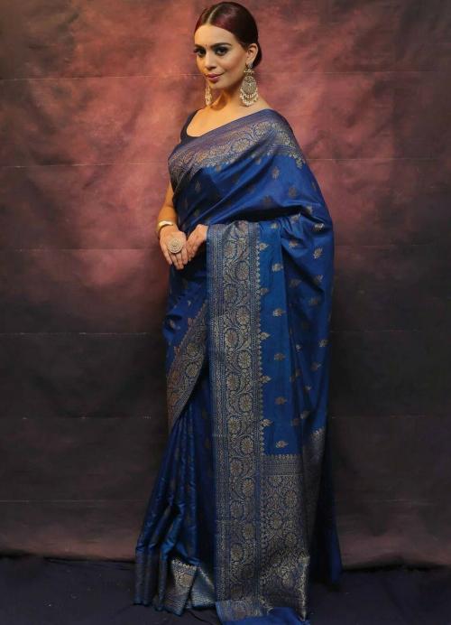 Buy ZILVIRA Women JACQUARD Woven Design Work FIROZI Color Saree For ...
