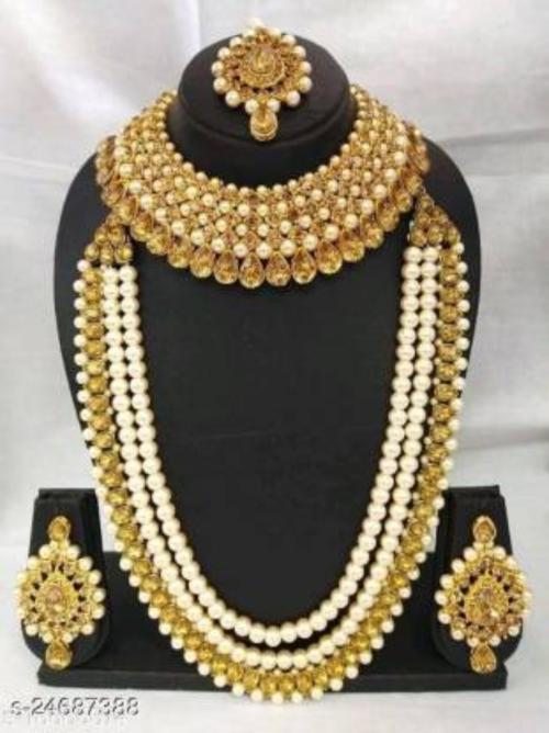 Buy Hs fatio Gold Plated Metal Earrings and Necklace Set (Gold) Online ...