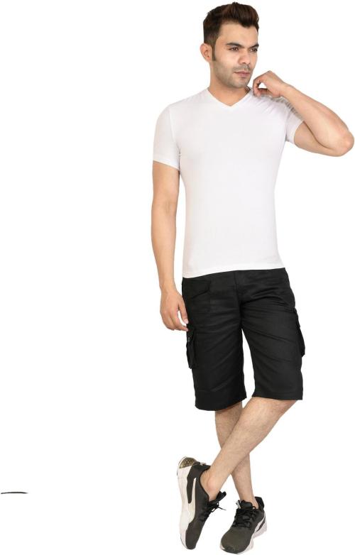 Buy Meoby Men Black Solid Cotton Blend Three Fourths Online at Best ...