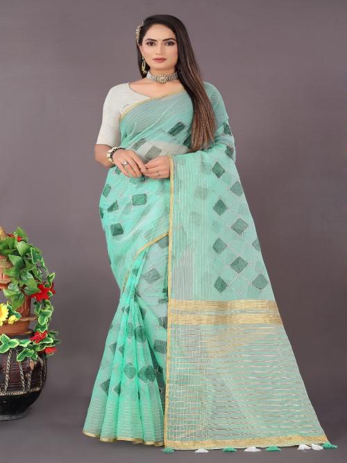 Buy Saree Exotica Organza Sea Green Colour Double Pigment Print and ...