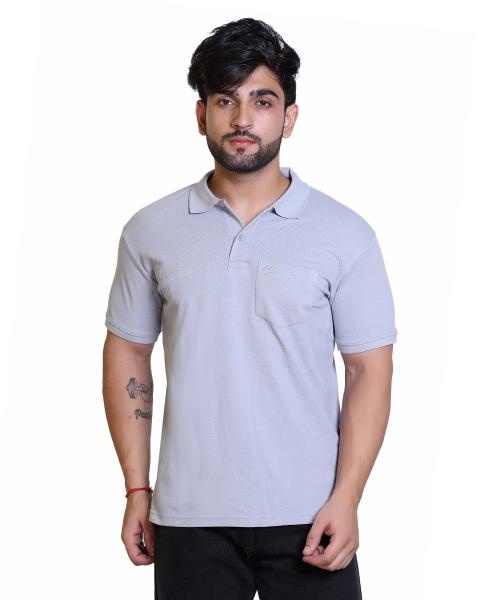 Buy OMAV D' SIGN Men's Grey Polo Neck Half Sleeve Solid T-Shirt Online ...