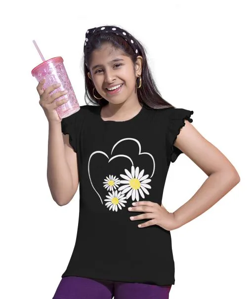 Buy PEPP N HAGG 100% COTTON Biowash Girls Black Half sleeve T-Shirt-SUN ...