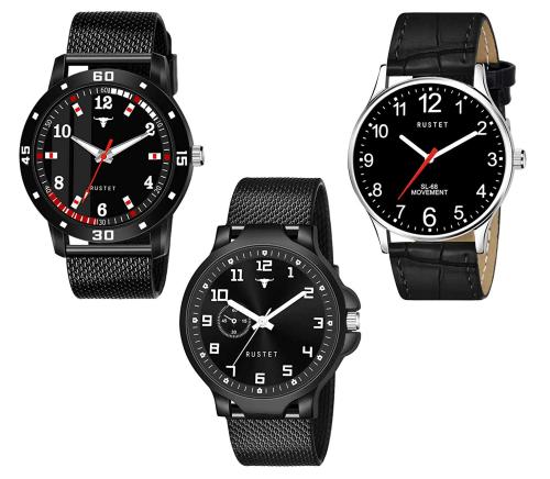 Buy Rustet Analog Black Watches For Men (Pack Of 3) Online at Best ...