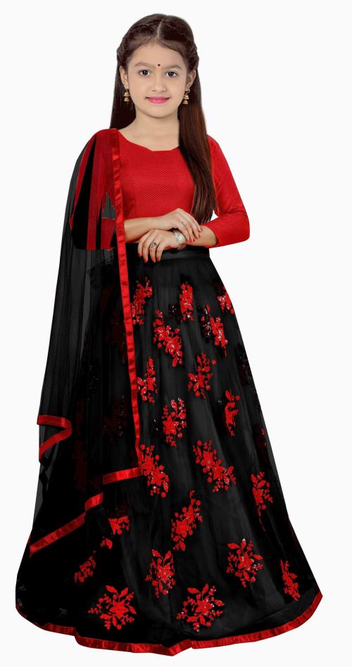 Buy Piludi Girls Grey Embroidered Art Silk Lehenga & Choli | Girls ...