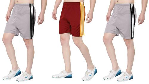 Buy 00RA WITH AS LOGO Men Maroon, Grey Pack Of 3 Sports Shorts Online ...
