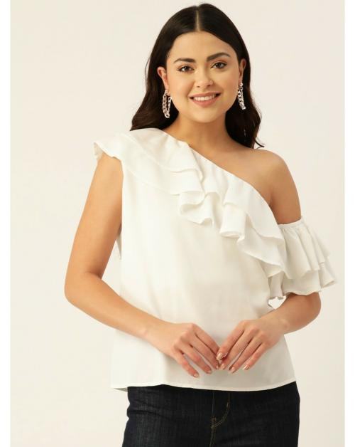 Buy Rue Collection Women White Solid One Shoulder Top Online at Best ...