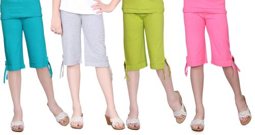 Buy SINI MINI Mid Calf length Multicolor3 Girls Casual Pack of 4 Capri ...