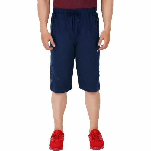Buy Feel Track Pure Cotton Men Blue Solid Three Fourths Short (Xl ...