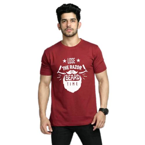 Buy BRATMA Men Red Lose The Razor Graphics Printed Cotton Tees (L ...