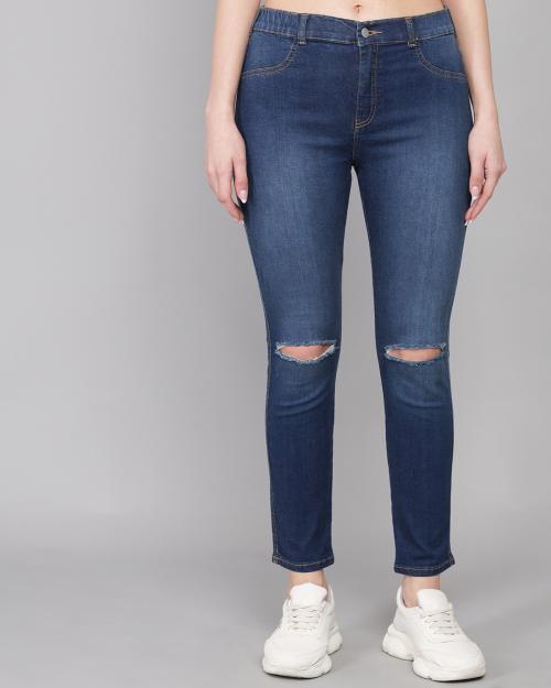 Buy Guti Womens High Rise Ankle Length Dark Blue Skinny Jeans Online at ...