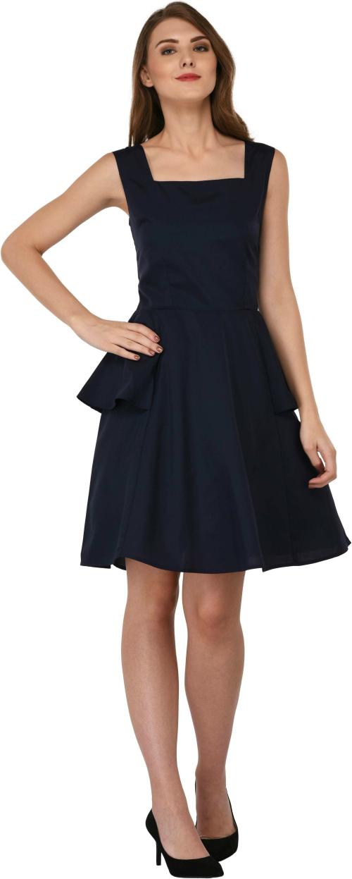 Buy Lilyn Women Blue Solid Georgette A-Line Dress (L) Online at Best ...