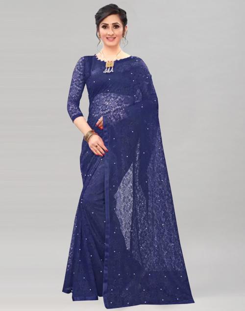Buy Siril Net Blue Color Net Saree with Blouse piece | sarees for Women ...