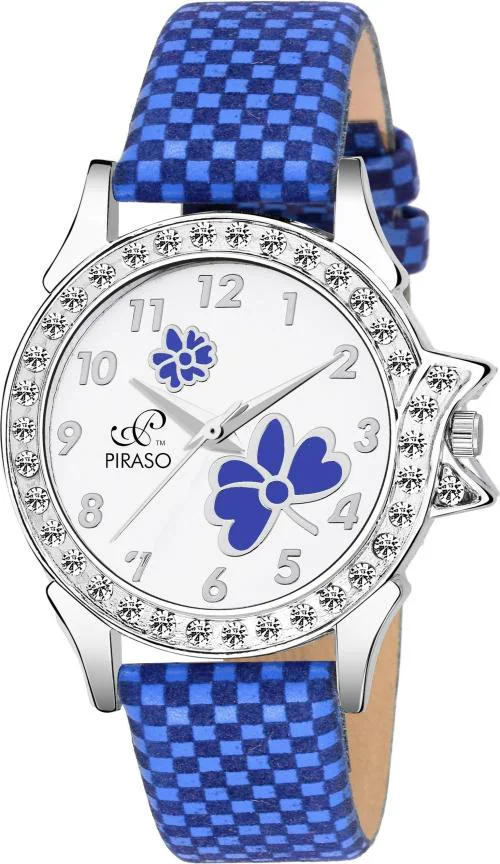 Buy PIRASO Modish Analog White Dial Blue Strap Watch for Women Online ...