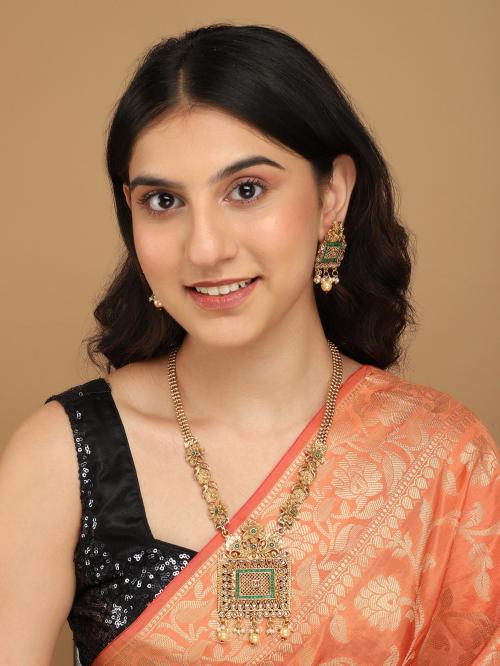 Buy Mansiyaorange Matte Golden Floral Design Kundan Stones Long ...