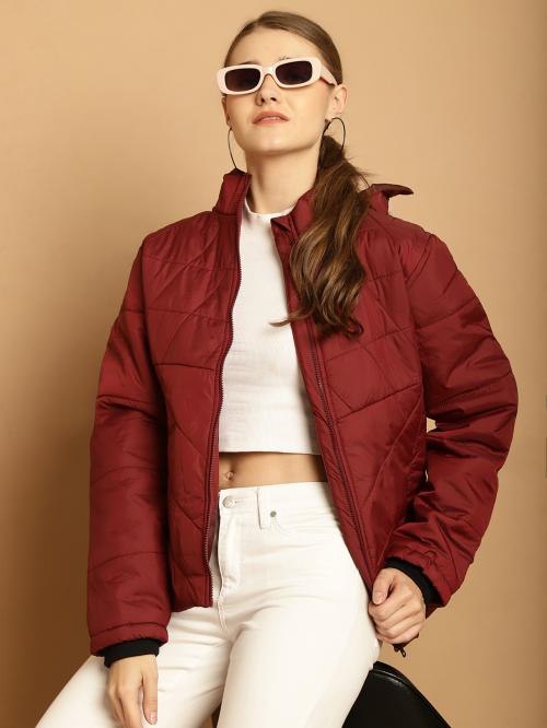 Buy ONNIT Women's Red winter wear full sleeve solid parka Jacket ...