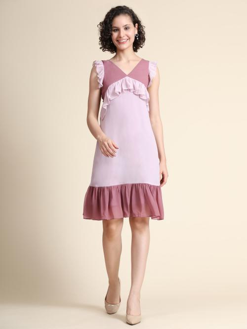 Buy KERI PERRY Women's Pink Georgette Solid Flared Western Dress Online ...