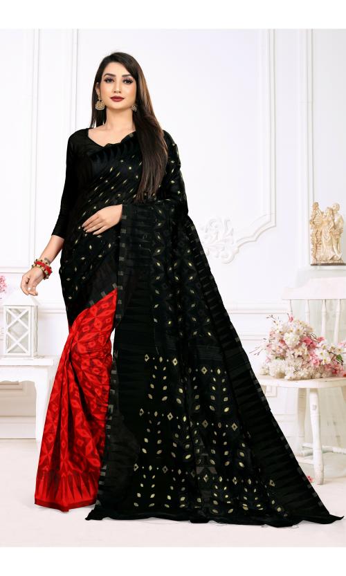 Buy NOPSE Women's Cotton Designer Jamdani Saree (Apsara Black) Online ...
