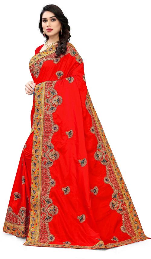 Buy Serona Fabrics Women Red Self Design Silk Blend Regular Saree ...