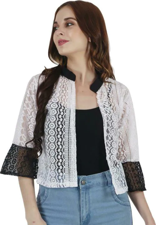 Buy DGDNDY Women White Self Design Net Shrug (32) Online at Best Prices ...