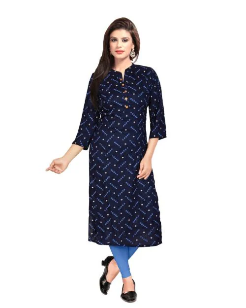 Buy Leeli Meeli Women Navy Printed Rayon Straight Kurta Online at Best ...
