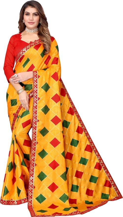 Buy Shrisharvada Trandz Women Yellow Checkered Art Silk Pack of 1 ...