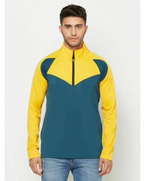 Buy Glito Bottle Green & Yellow Color Blocked Stretchable Regular Fit ...