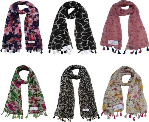 Buy FusFus Women Printed Chiffon Scarf - Free Size (Pack Of 6) Online ...