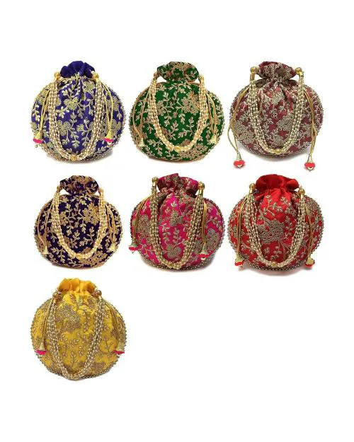 Buy Binori Rajasthani Style Royal Clutch Silk Potli Pack of 7 Online at ...